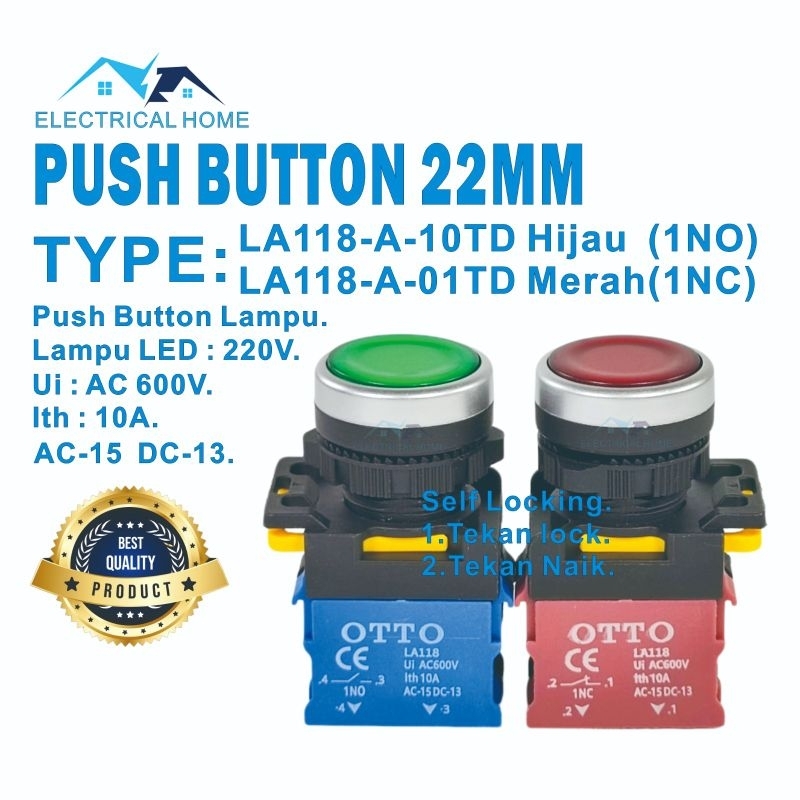 Jual PUSH BUTTON SWITCH ILLUMINATED SELF LOCKING 22MM OTTO | Shopee ...