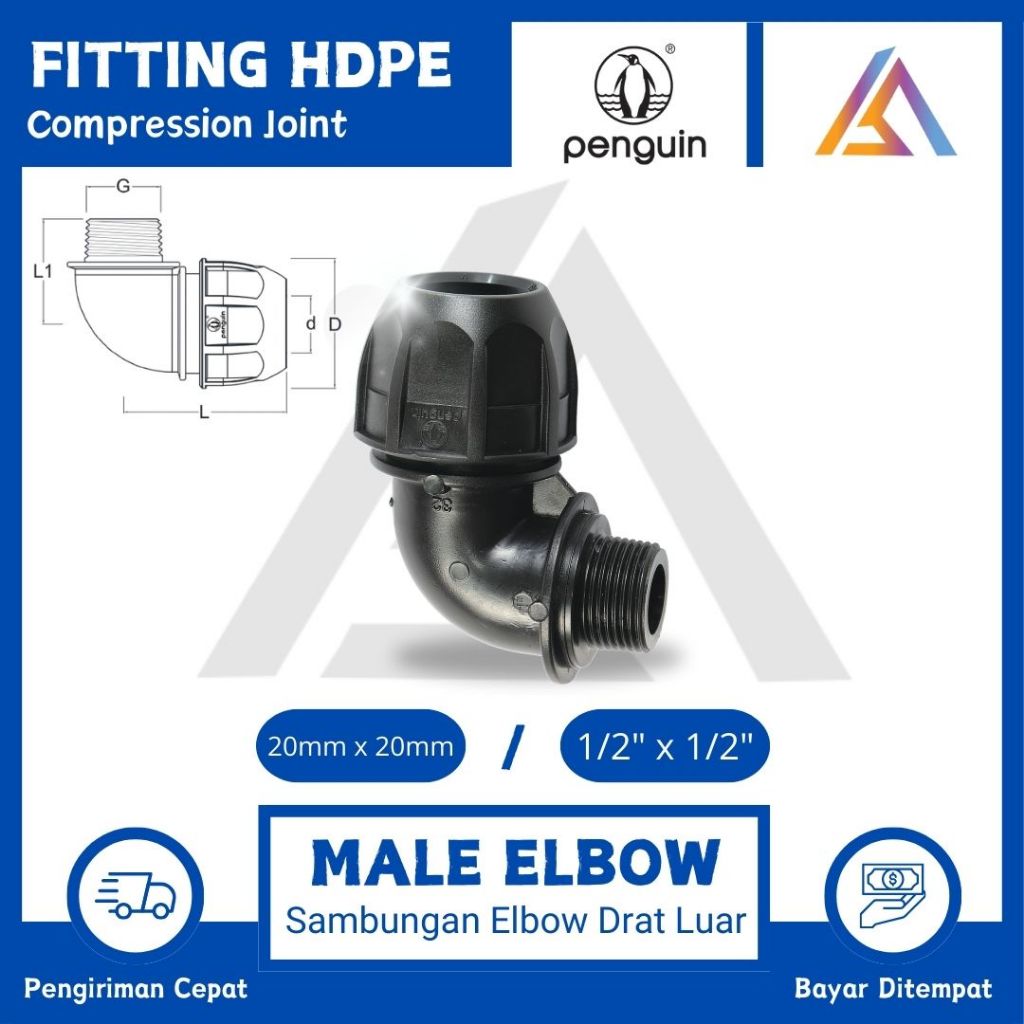 Jual Fitting HDPE Male Elbow 20mm x 20mm Atau 1/2" x 1/2" Inch Compression | Shopee Indonesia