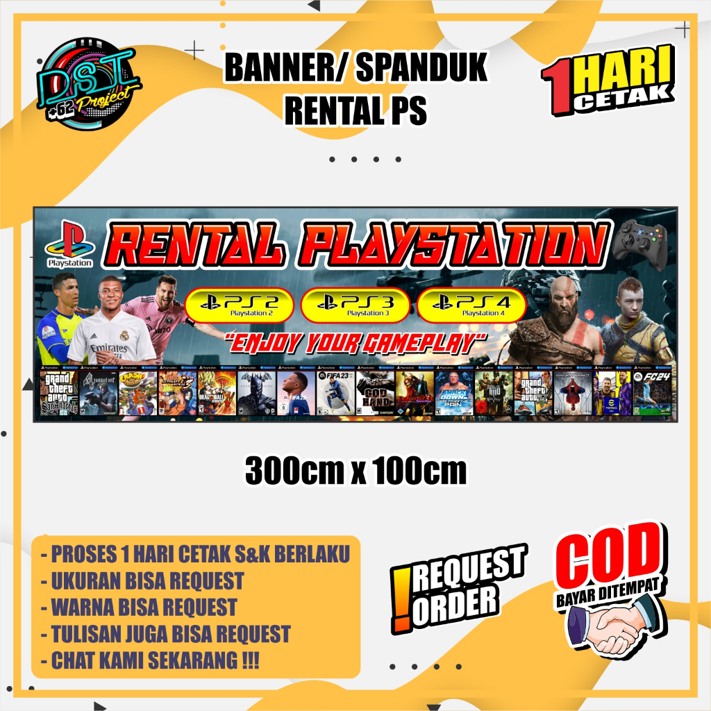 Jual BANNER / SPANDUK RENTAL PS PLAYSTATION ukuran 300cm x 100cm ...