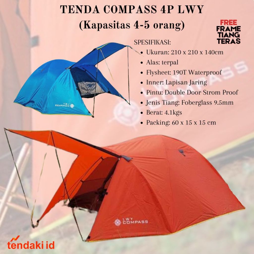 Jual Tenda LWY Compass Kapasitas 4 Frame Fiber | Tenda Double Layer ...