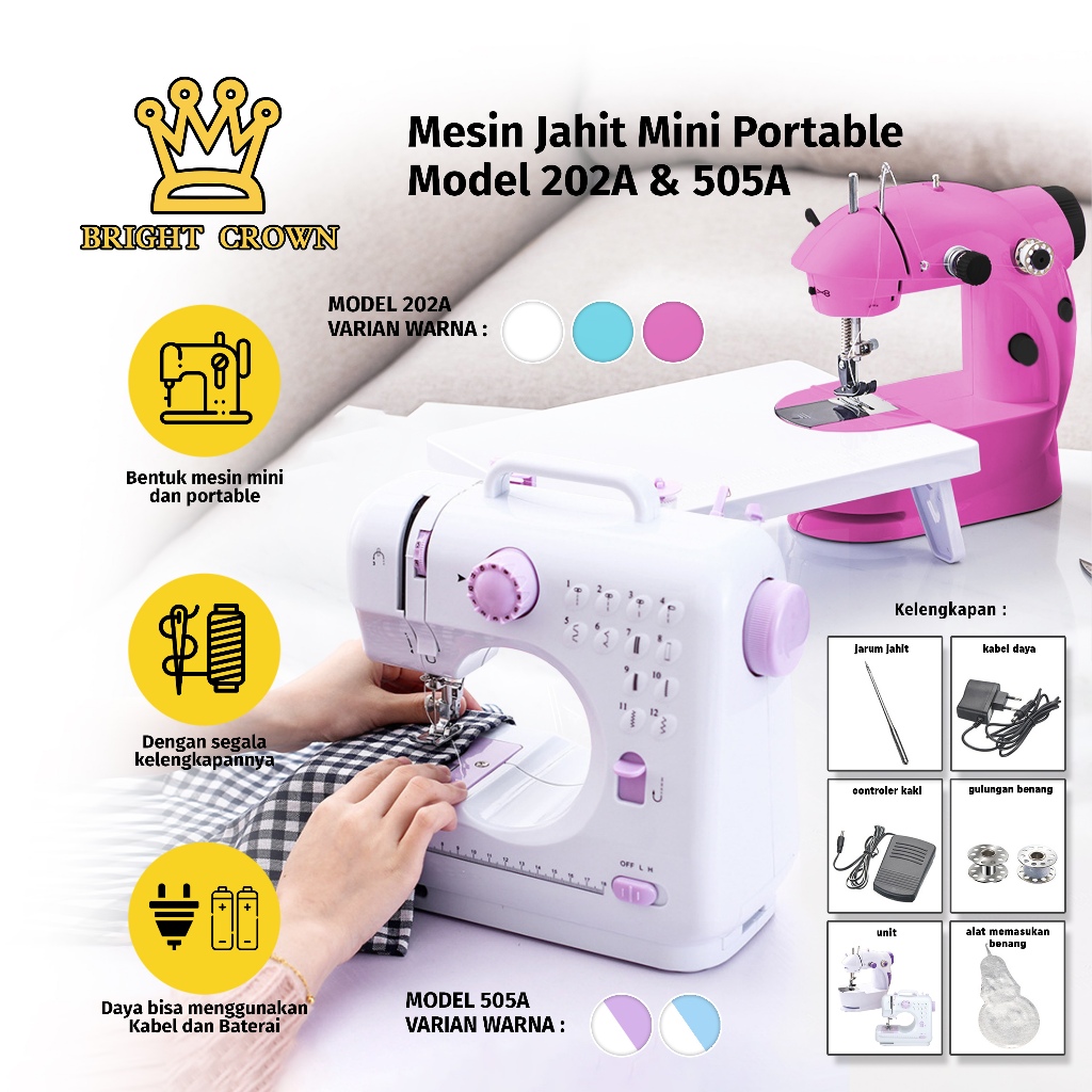 Jual Bright Crown Mesin Jahit Mini Portable 505A 12 Jenis Pola Jahitan ...
