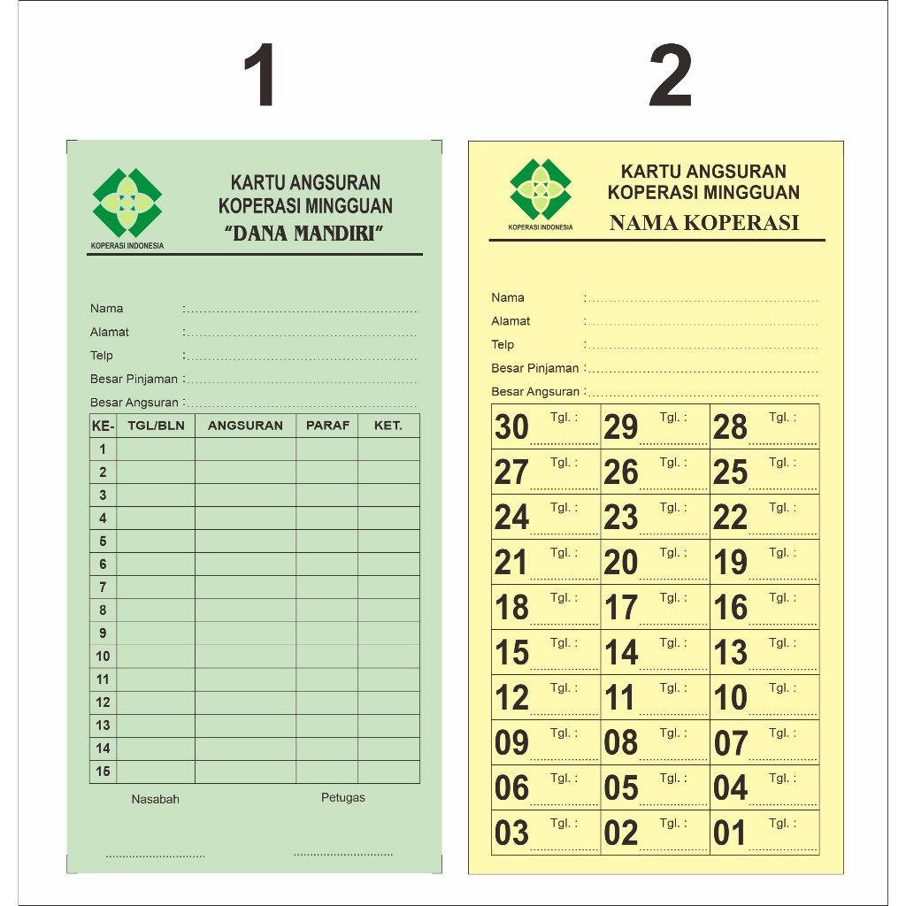 Jual Kartu Angsuran mingguan isi 12 pcs / untuk harian / bulanan Ksp ...