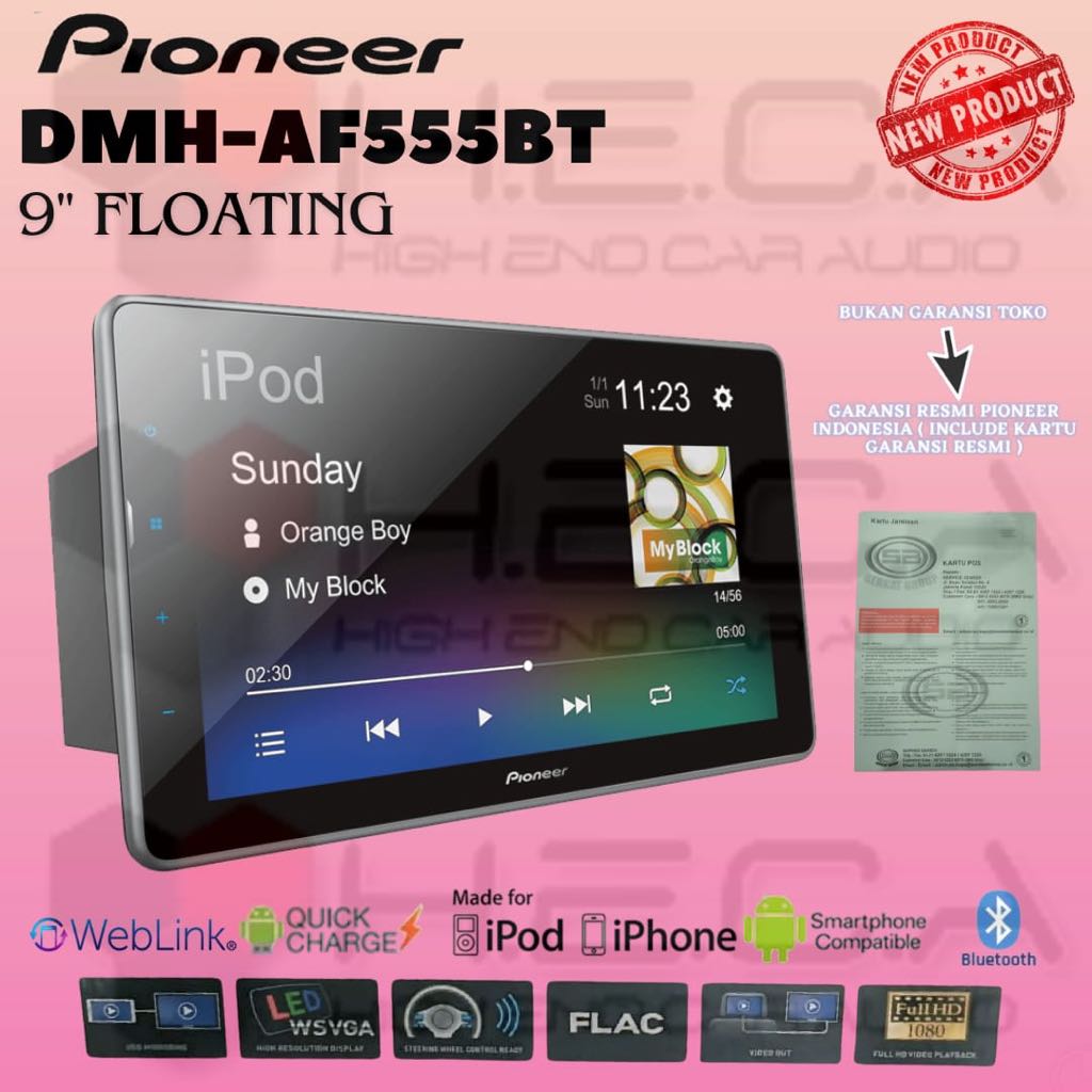 Jual Pioneer DMH-AF555BT Floating Head Unit 9" Inch Single Din Layar ...