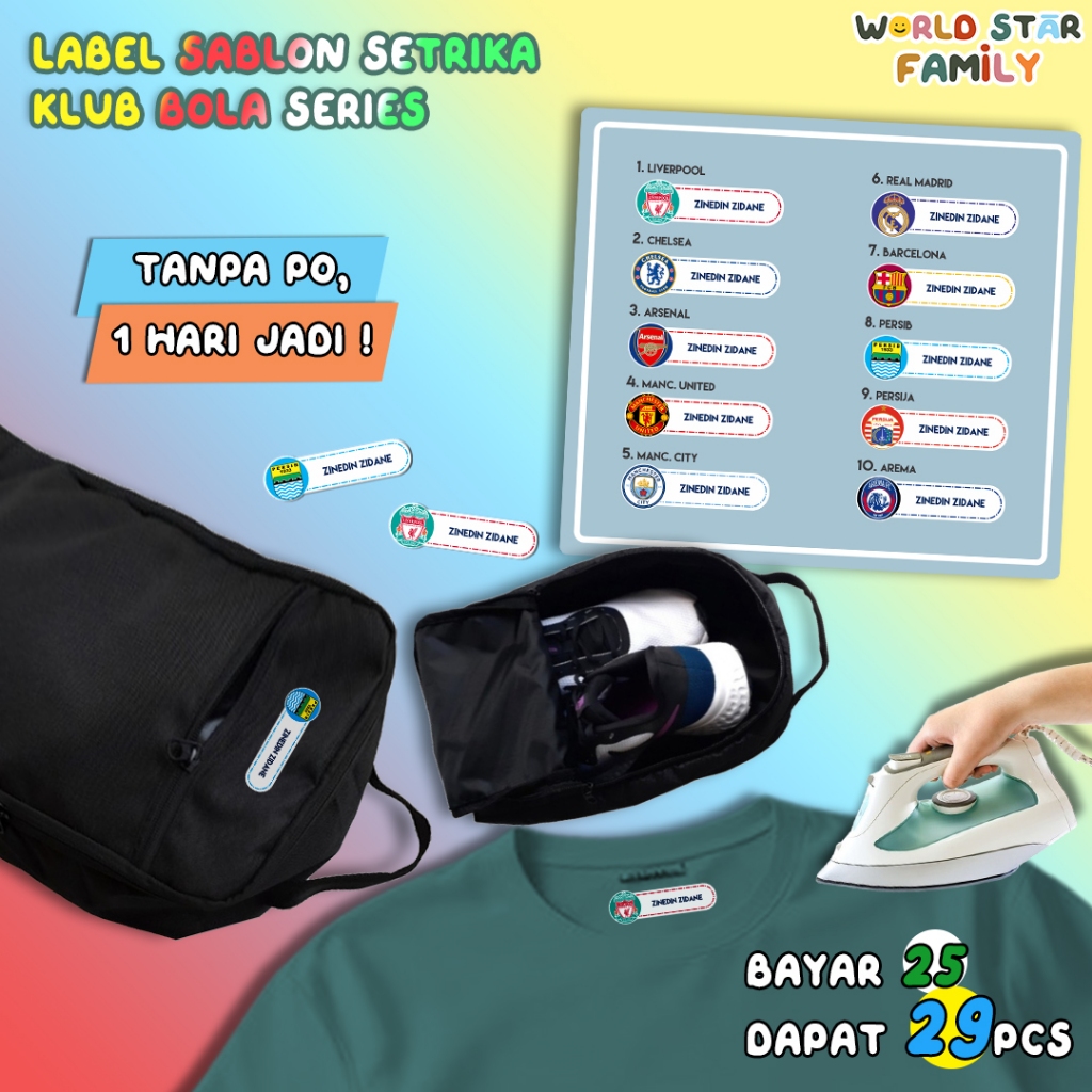 Jual Wsf Stiker Baju Club Bola custom Sticker Nama Label Printing Kain ...