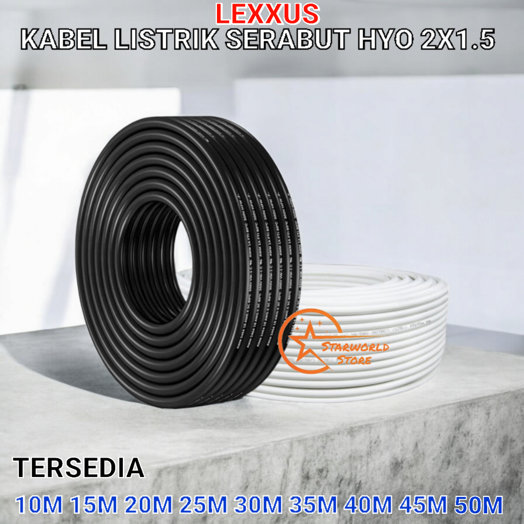 Jual LEXXUS Kabel Listrik HYO Serabut 2 x 1.5mm Panjang 10M 15M 20M 25M 30M 35M 40M 45M 50 Meter ...