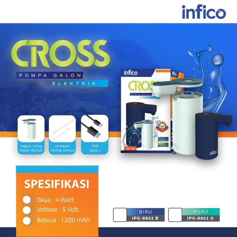 Jual POMPA AIR GALON ELEKTRIK CROSS INFICO IPG-8861 B/G | Shopee Indonesia