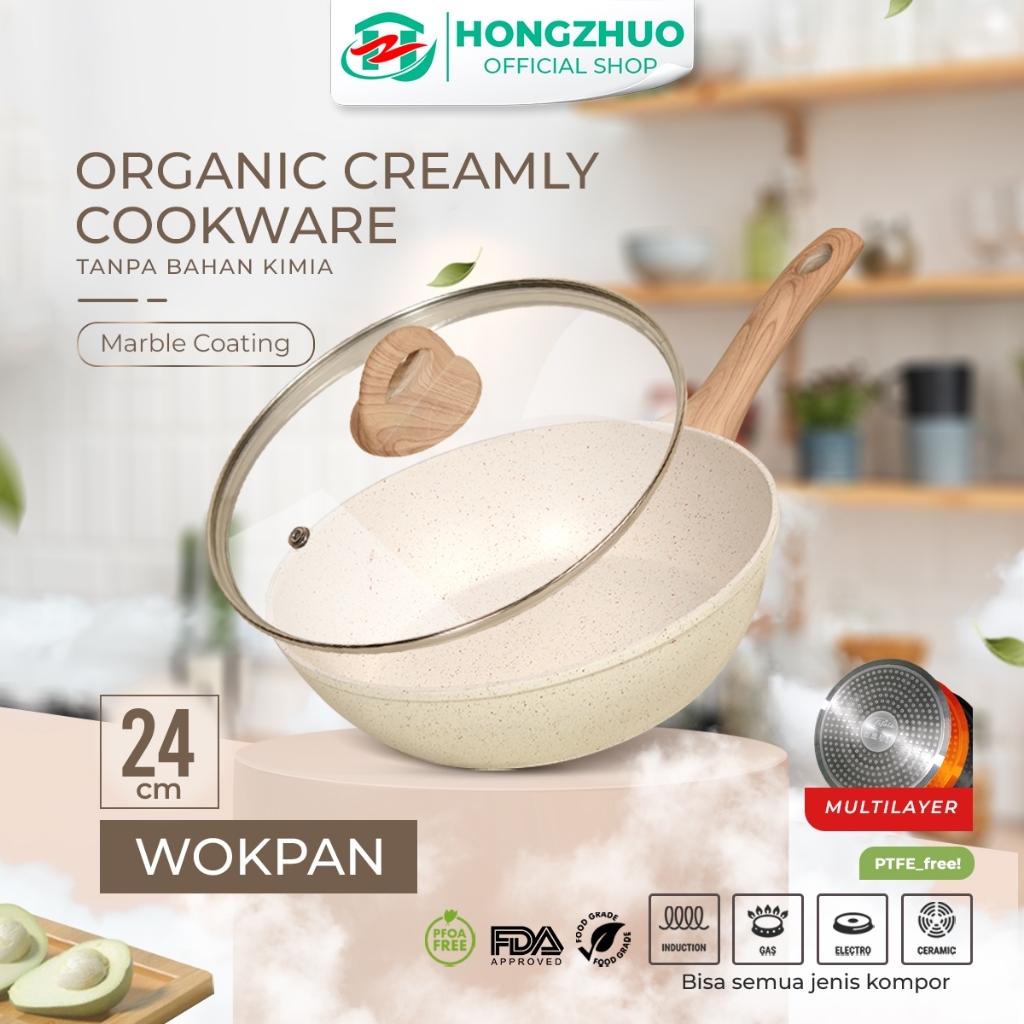 Jual Tifale by Hongzhuo 3in1 Organic Wokpan 24CM Creamly Cookware Marble Coated Anti lengket ...
