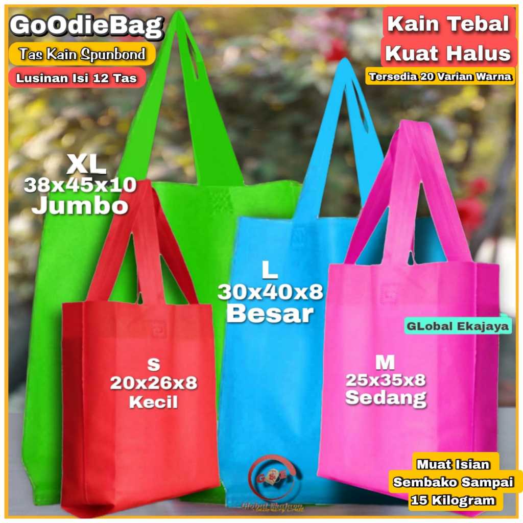 Jual 12 Pcs Tas Kain Spunbond Goodie Bag Uk 38x45x10 30x40x10 25x35x10 20x26x10 Totebag Belanja ...