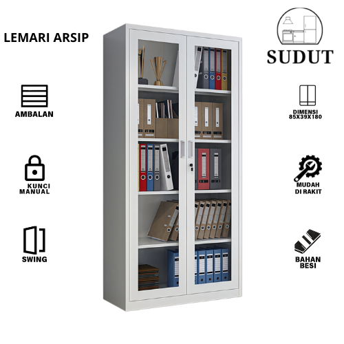 Jual LEMARI BESI - LEMARI KABINET - LEMARI ARSIP 2 PINTU KACA SWING & 4 ...