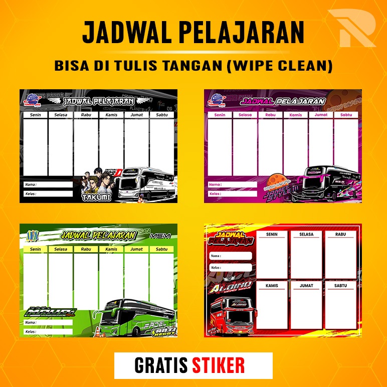 Jual Poster JADWAL PELAJARAN Bus Basuri Bisa Tulis Tangan + Stiker Kids ...