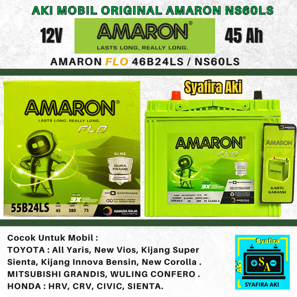 Jual AKI MOBIL TOYOTA YARIS, SIENTA NS60LS AMARON HILIFE FLO 12V 45Ah | Shopee Indonesia