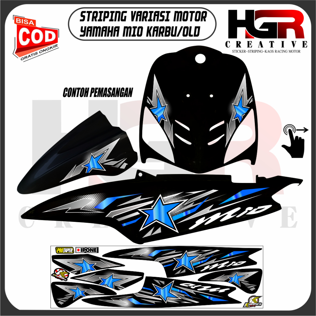 Jual STIKER VARIASI YAMAHA MIO KARBU/OLD MIO SPORTY-SMILE STRIPING MOTIF BINTANG DIESEL TERBARU ...