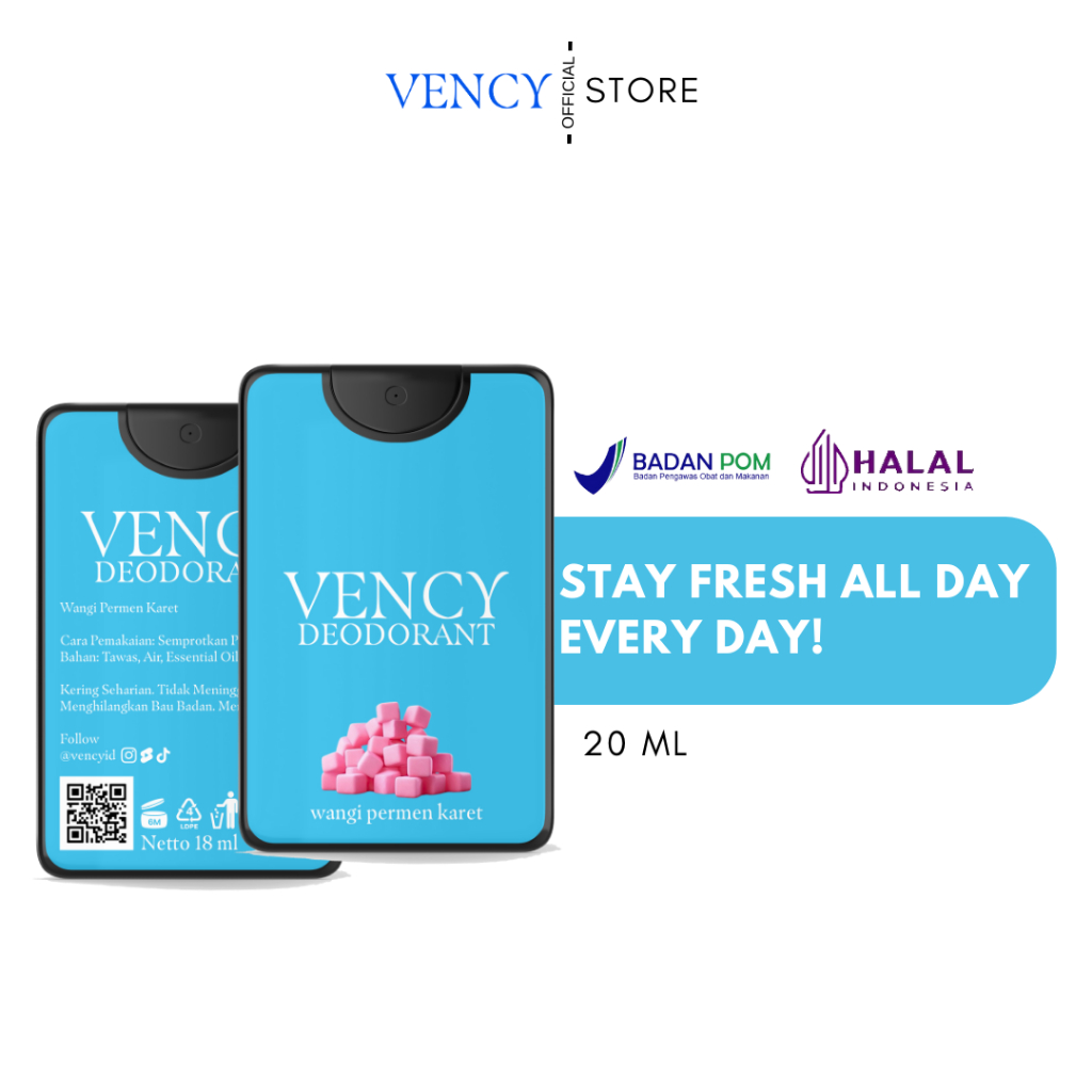 Jual Natural Deodorant Pocket Spray Tawas By Vency - Bubble Gum 200 ml ...