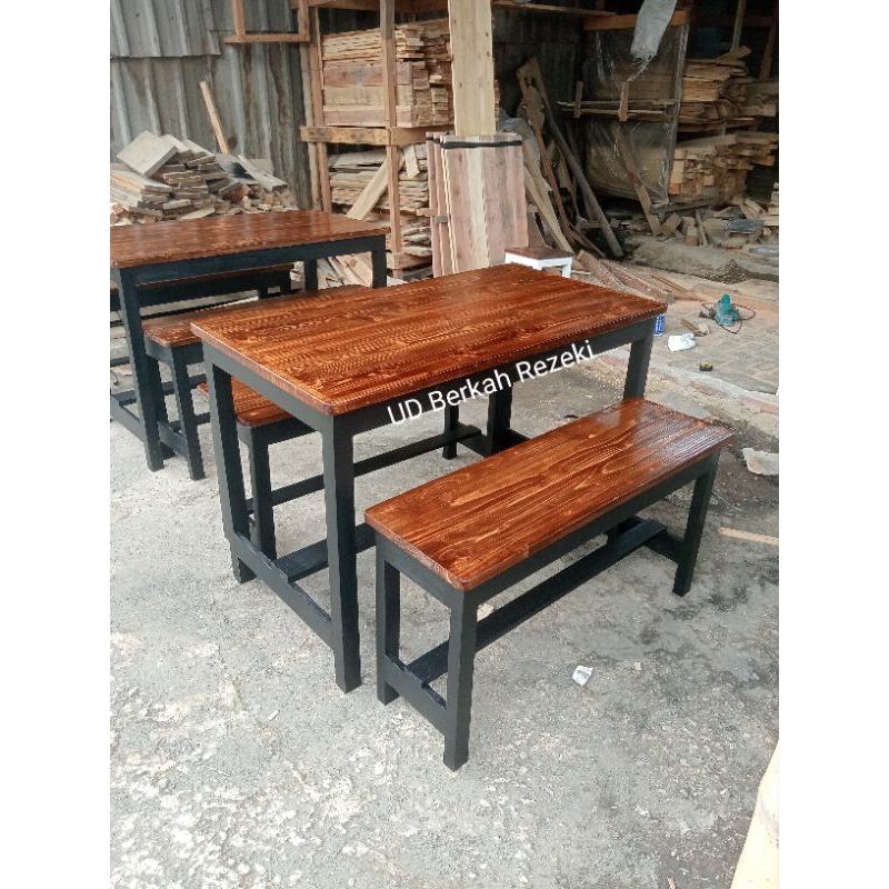 Jual set meja makan cafe, meja makan resto kayu jati belanda | Shopee Indonesia