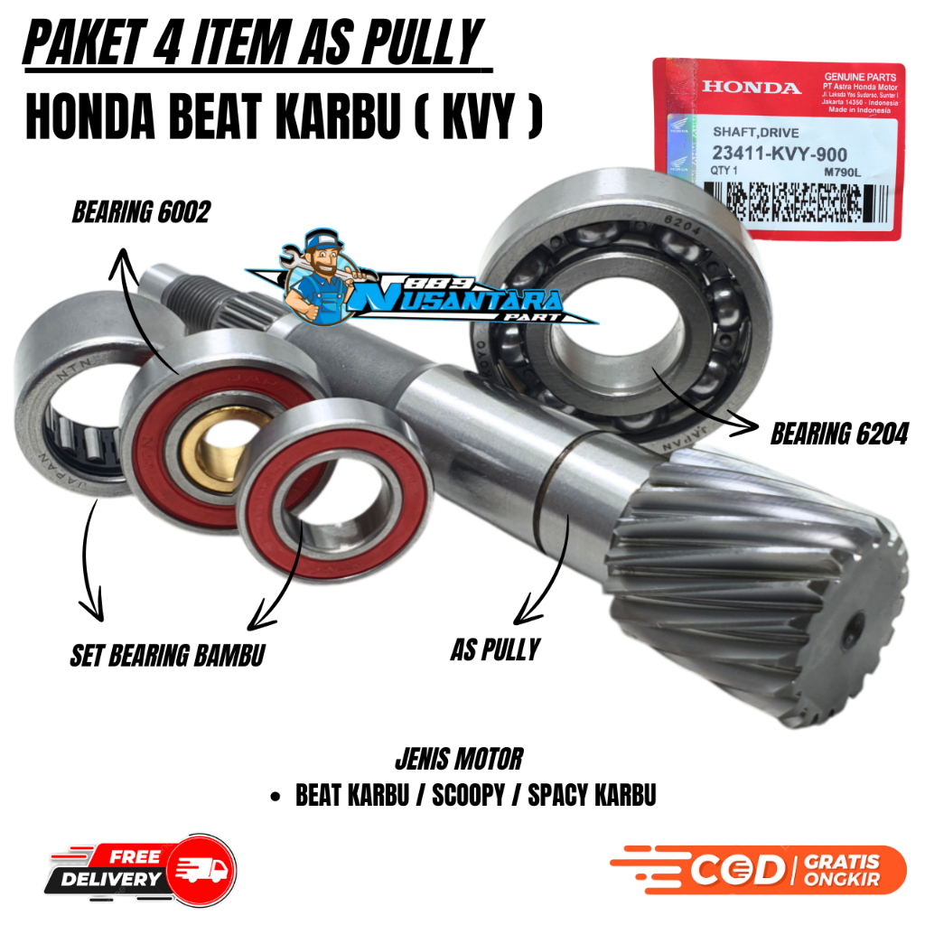Jual PAKET 4 ITEM KVY AS PULLY BEAT + BEARING 6002KUNINGAN + BEARING ...