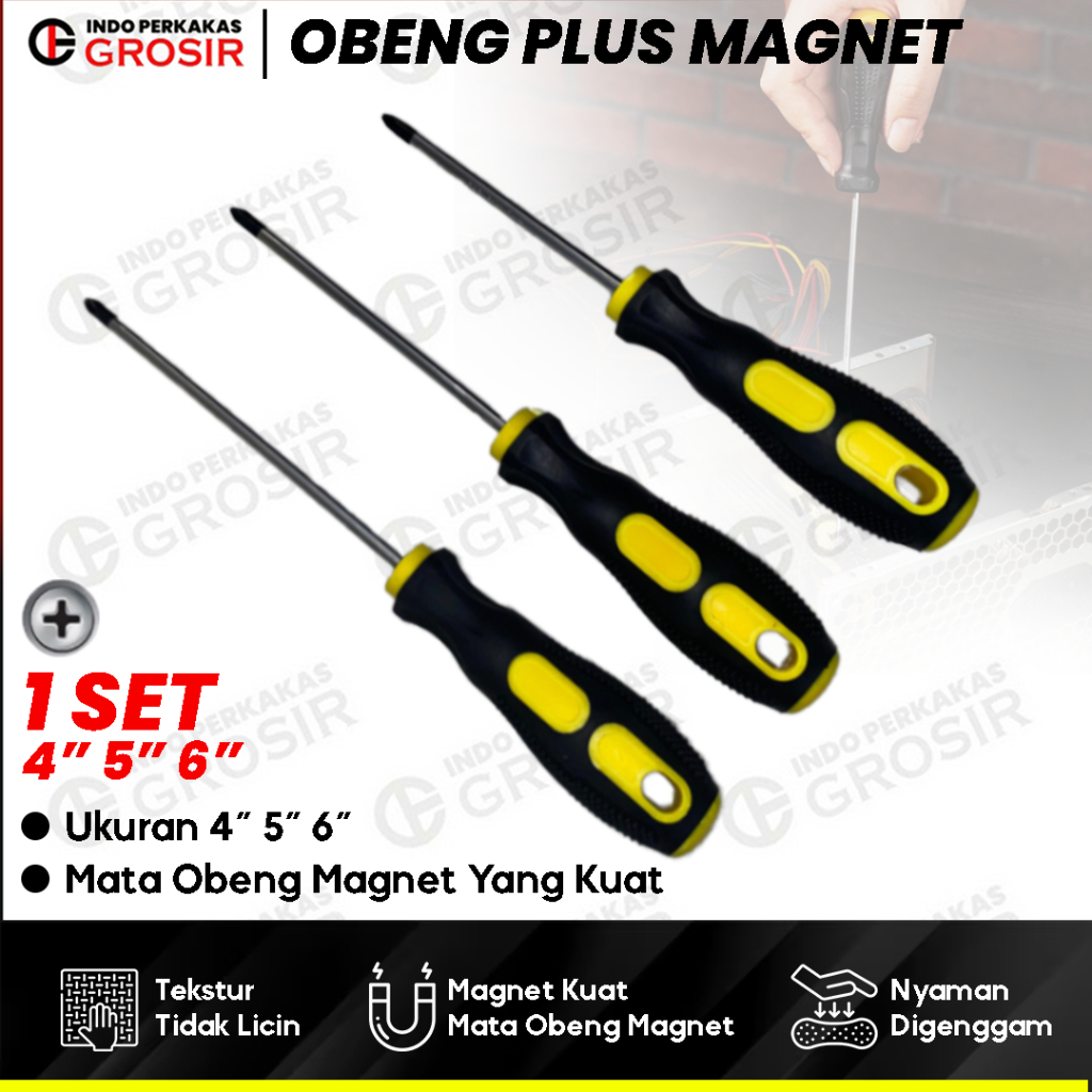Jual Obeng PLUS MAGNET KUAT 4 INCH, 5 INCH, 6 INCH bahan besi gagang ...