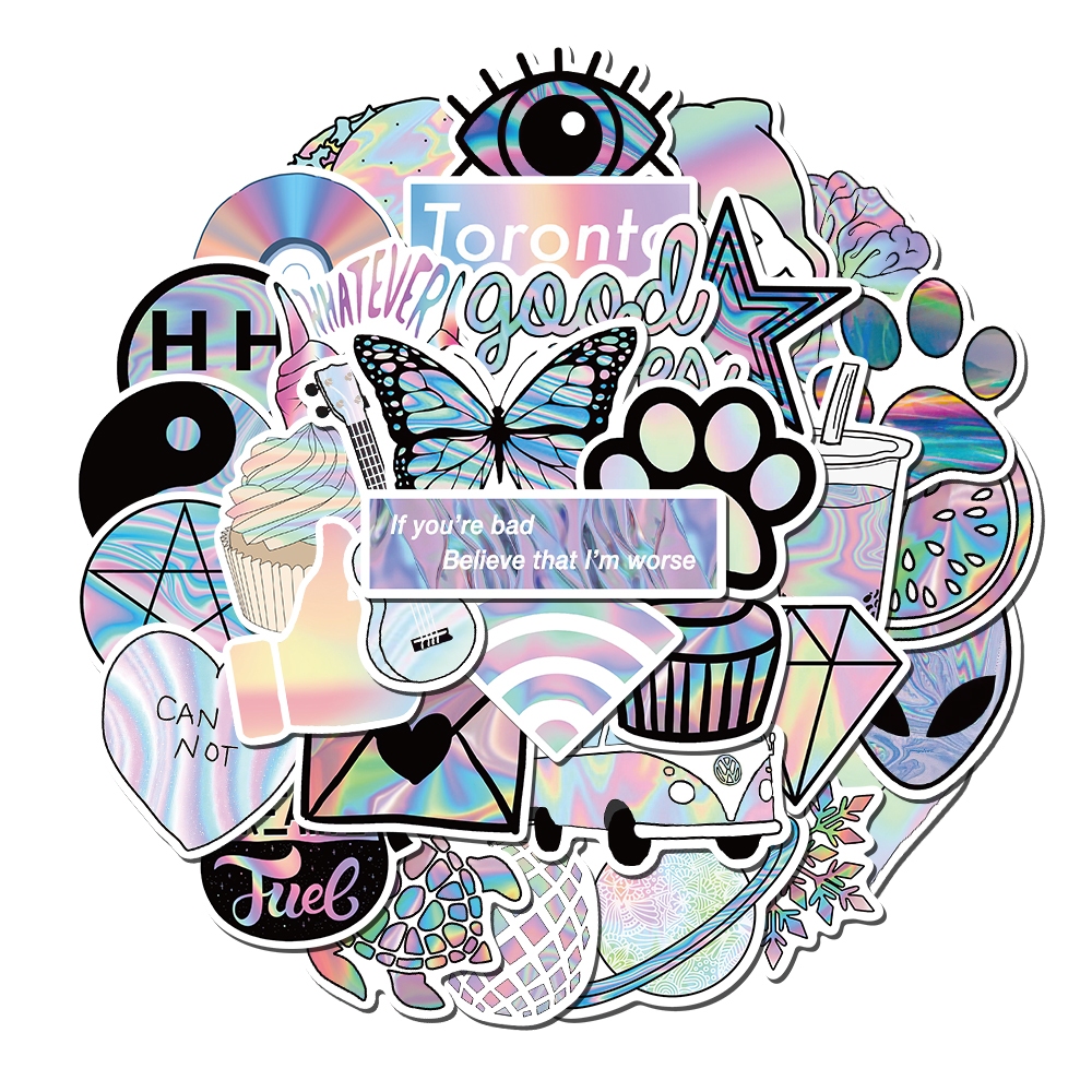 Jual [50 PCS ]Stiker Aesthetic Pack Lucu Perak Laser Decal Vinyl Anti ...