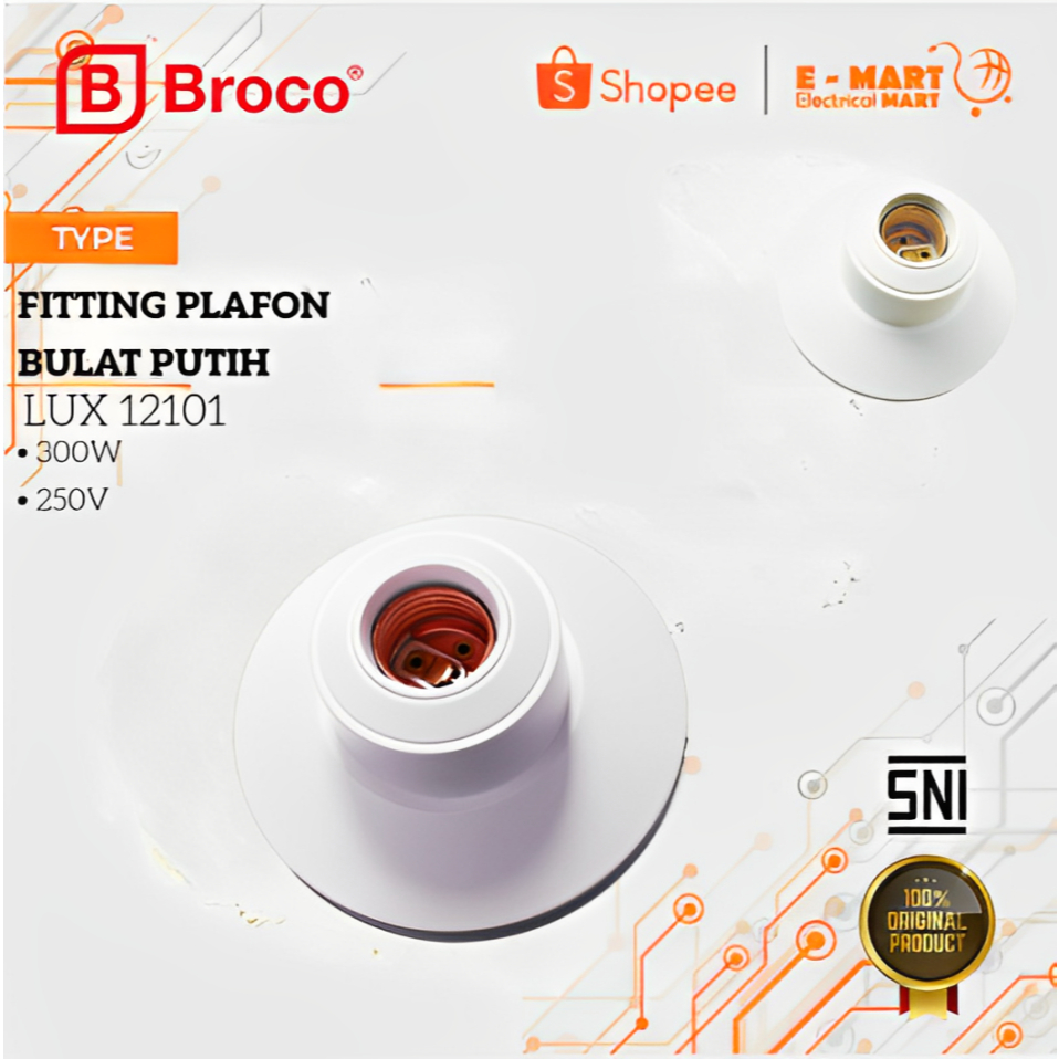 Jual BROCO FITTING PLAFON LUX 12101 / FITTING BULAT PREMIUM BROCO PUTIH ...