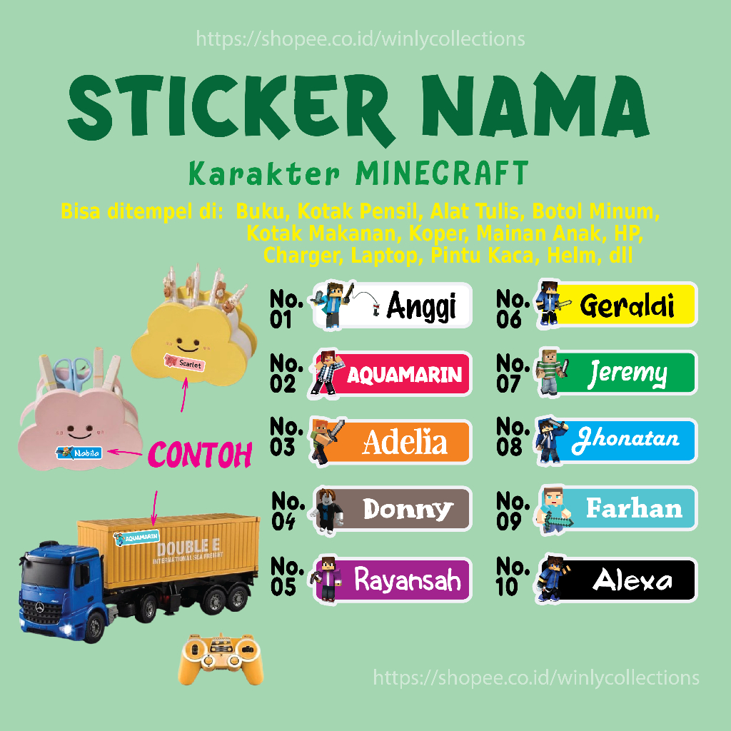 Jual STIKER LABEL NAMA MINECRAFT GAME STICKER CUSTOM LEBEL PREMIUM ...