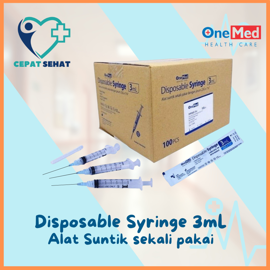 Jual Spuit 3cc 5cc Onemed perbox isi 100pcs syringe 1cc Jarum Suntik ...