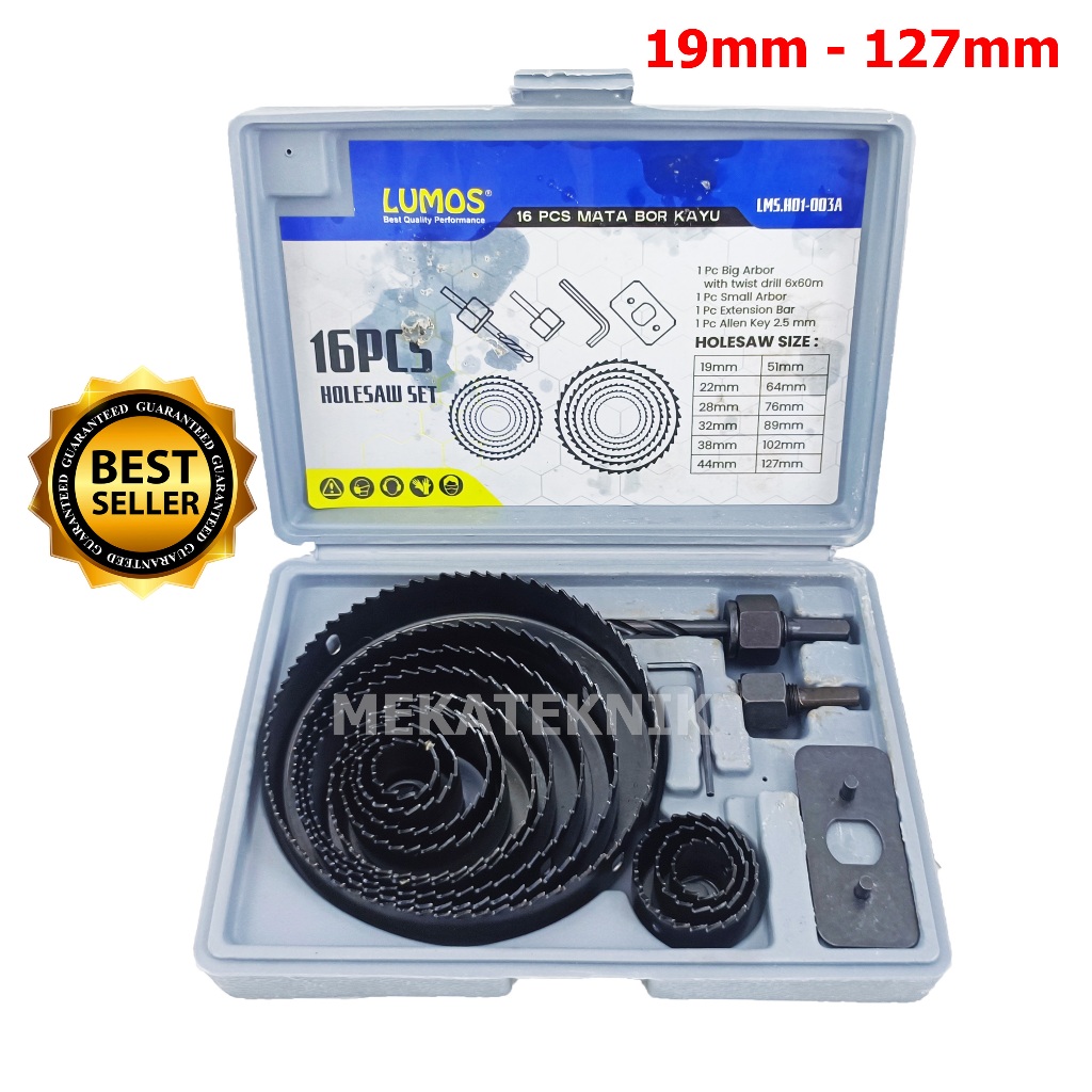 Jual HOLESAW SET 16 PCS LUMOS / HOLE SAW KIT UNTUK PIPA PARALON PVC ...