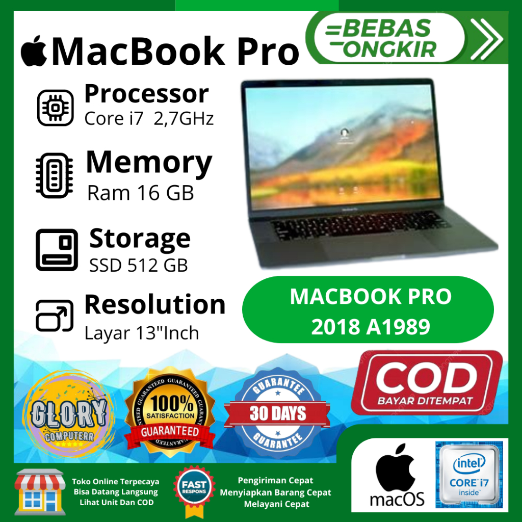 Jual Macbook Pro 2018 A1989 Core i5 2,3GHz Ram 16GB SSD 512GB (Touchbar ...