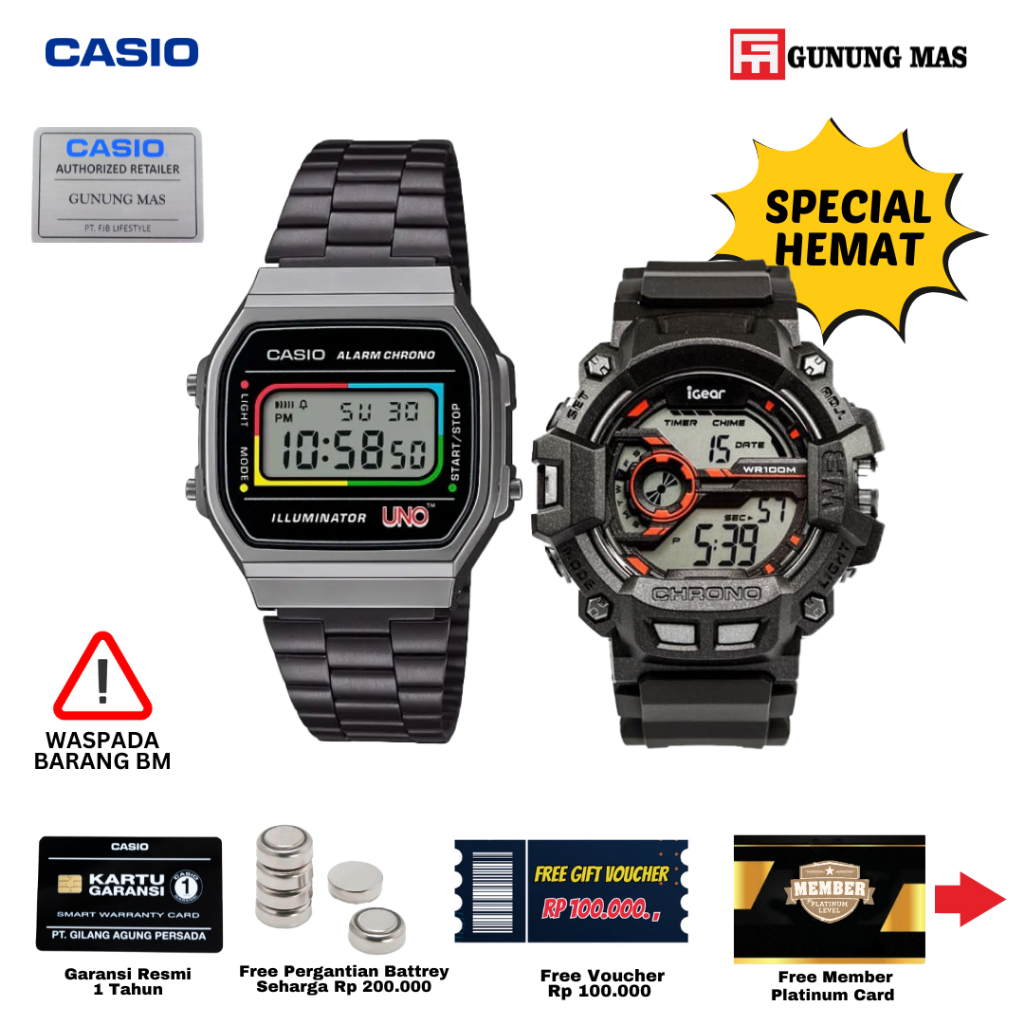 Jual Paket Hemat CASIO A168WEUC-1ADR + IGEAR 100% Original | Shopee Indonesia