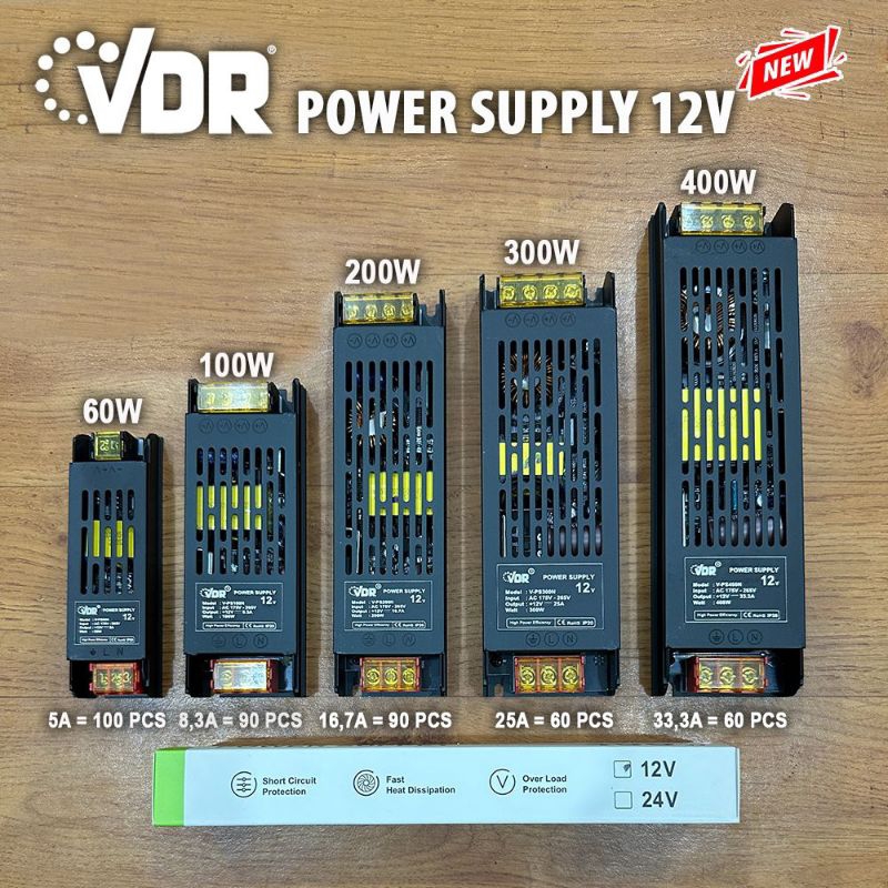 Jual POWER SUPPLY SLIM VDR LED DC 12V 60W, 100W, 200W, 300W, 400W ...