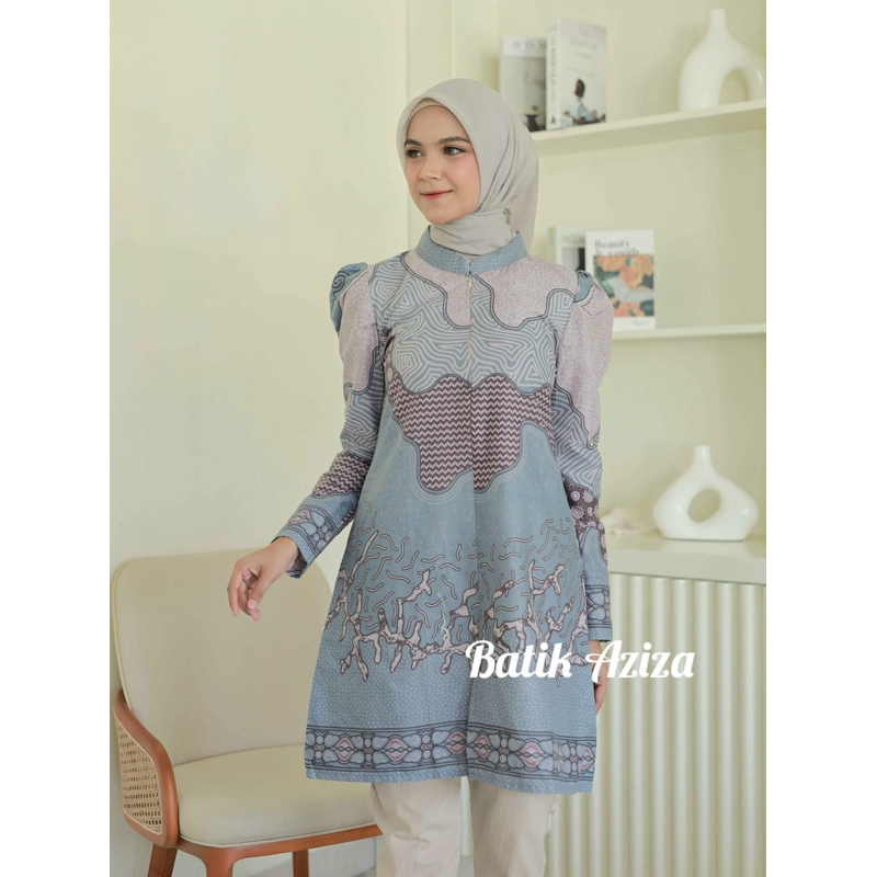 Jual Batik Kerja Wanita Tunik Modern Wanita Resleting Depan Tunik ...