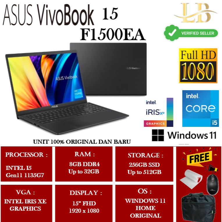 Jual Laptop Asus Vivobook 15 F1500EA Intel i5 1135G7 8GB 256GB Intel ...