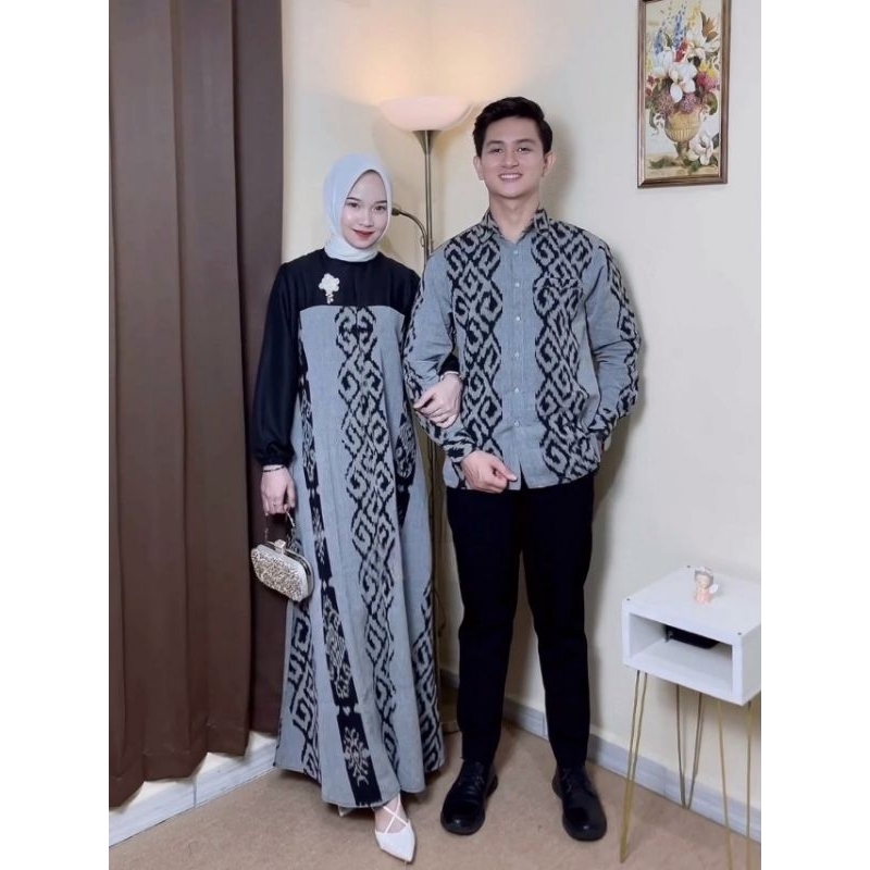 Jual SHESHA GAMIS TENUN ABU HITAM - BAJU TENUN COUPLE - GAMIS TENUN ...