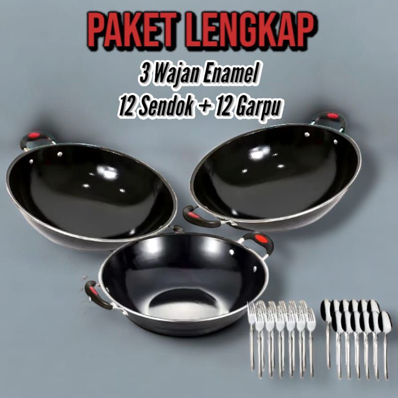 Jual LT 036 Ramadhan Sale 3 Wajan Enamel 12 Sendok 12 Garpu | Shopee ...