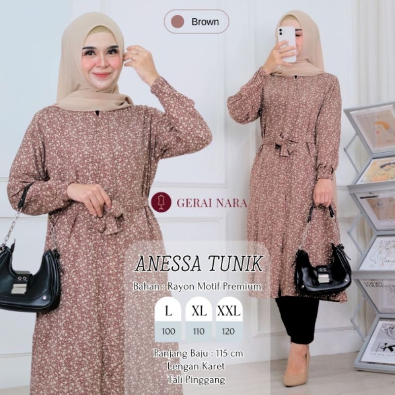 Jual Baju Anessa Tunik Motif Bunga Floral Long Tunik Rayon Premium ...