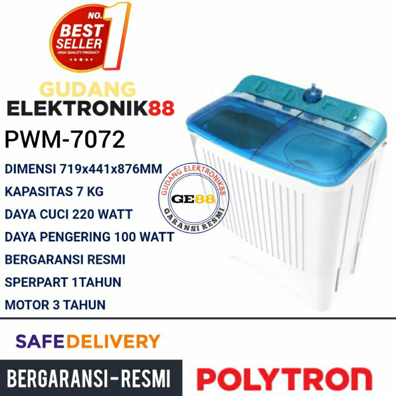 Jual Mesin Cuci 2 Tabung Polytron 7 Kg PWM-7072 Low Watt Hijab Series ...
