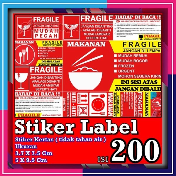 Jual Stiker 200 pcs Fragile makanan Jangan Di Banting Stiker Unboxing ...