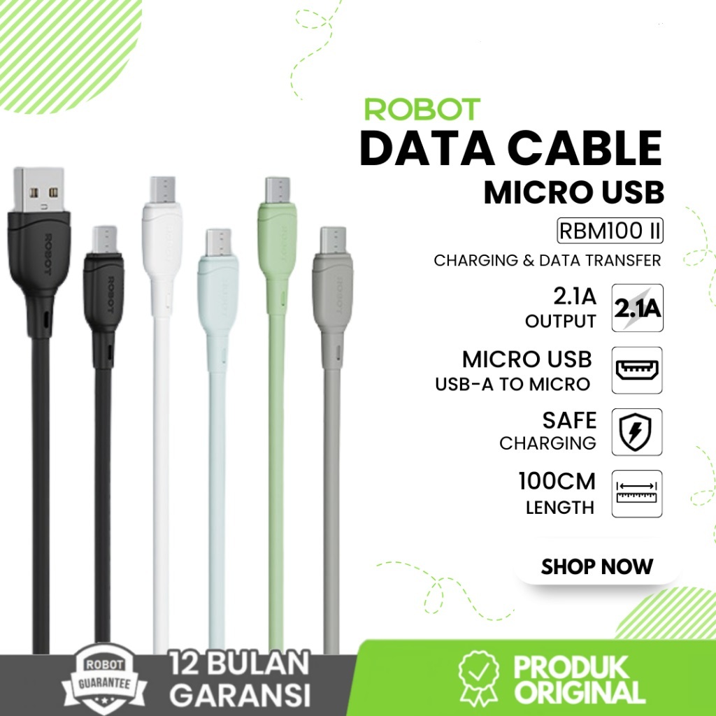 Jual Robot Kabel Data RBM100 II / RBC100 II Data Cable Micro 2.1A / Type-C 2.4A Panjang 100cm ...