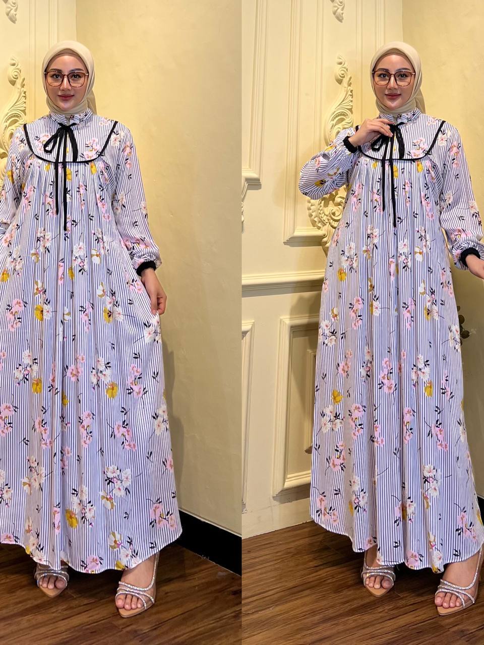 Jual Faradina Exclusive Listya Dress Gamis Motif Premium Aksen List Busui Friendly Samping ...