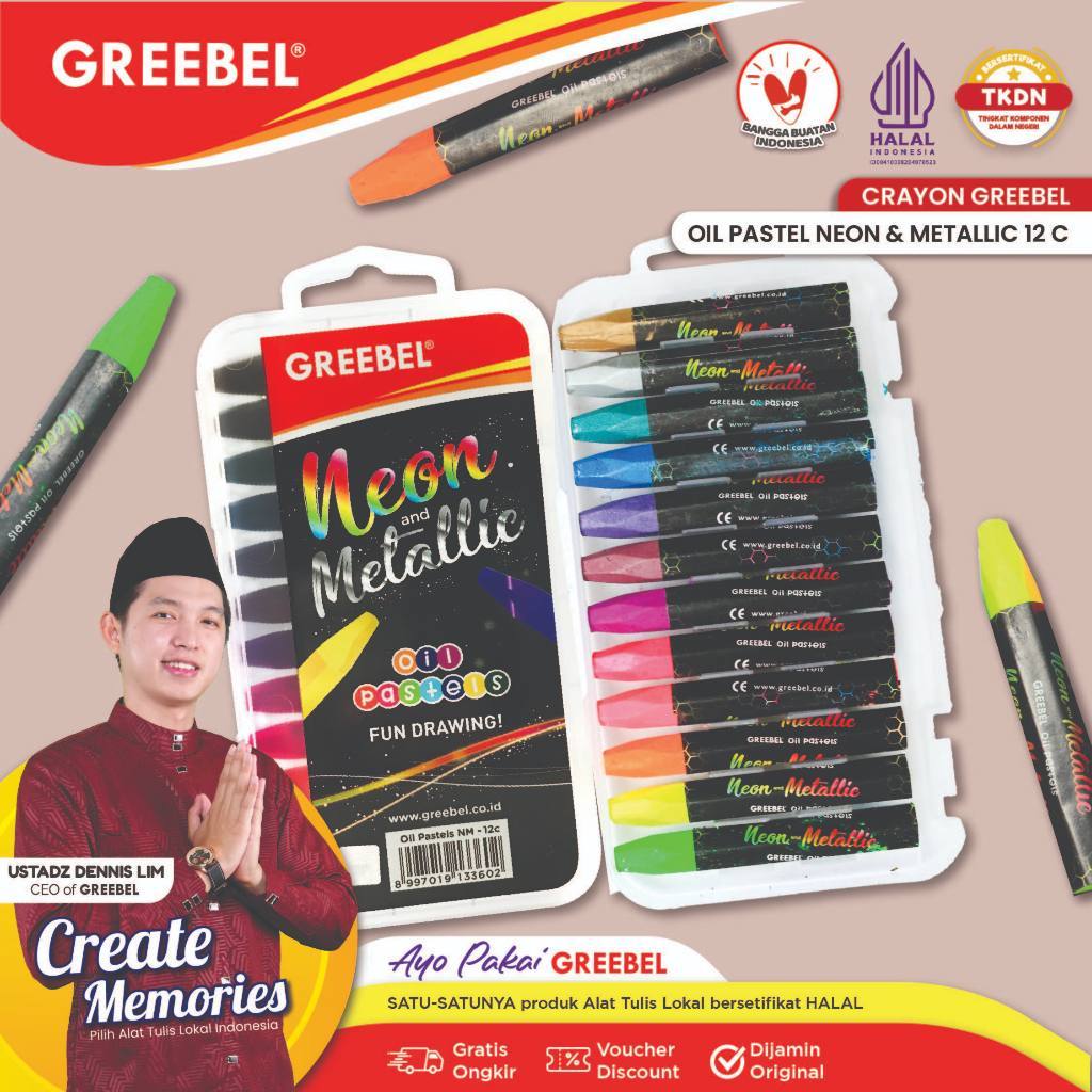Jual Greebel Oil Pastel Neon And Metallic 12 Warna - Crayon Greebel ...