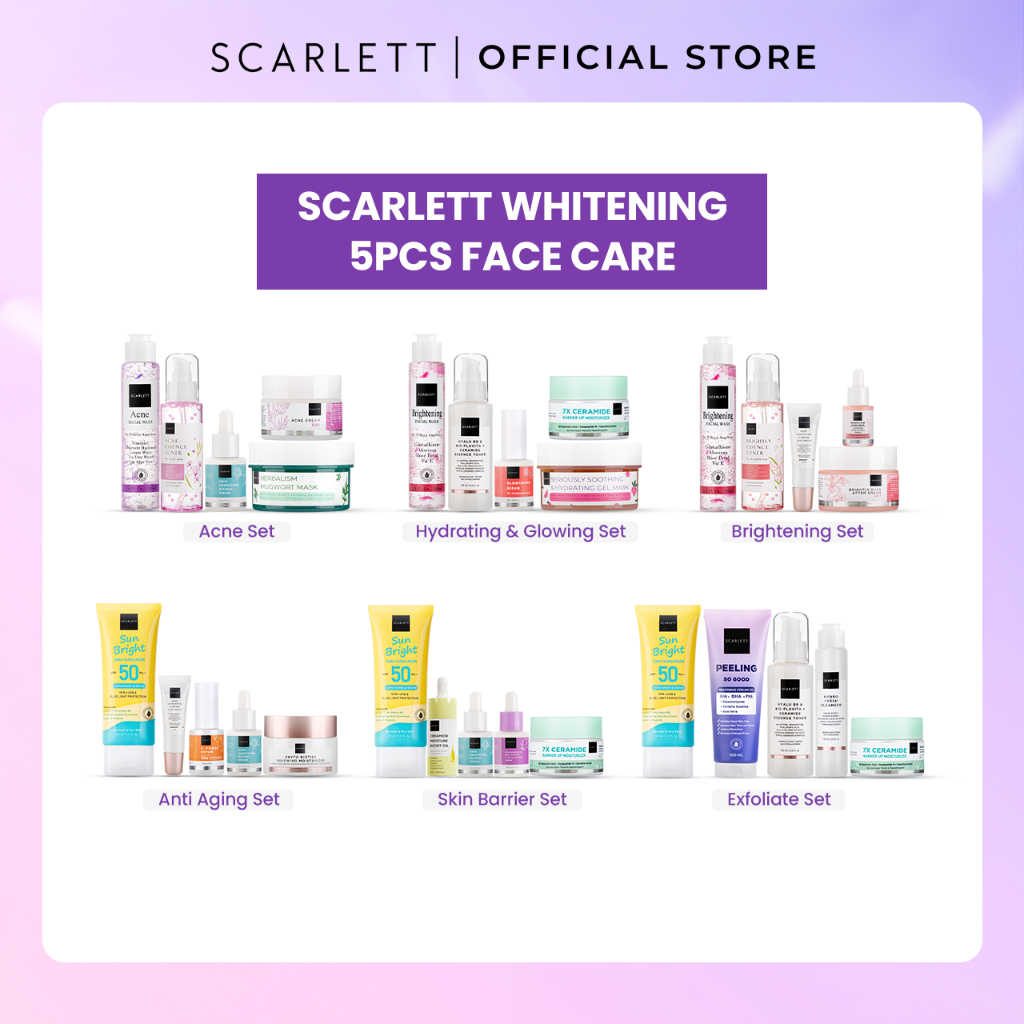Jual Scarlett Whitening 5pcs ( acne set, hydrating & glowing set ...