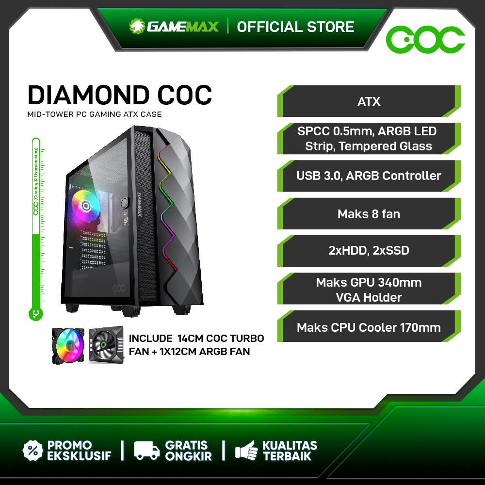 Jual Gamemax Diamond COC PC Case with COC Turbo Fan | Shopee Indonesia