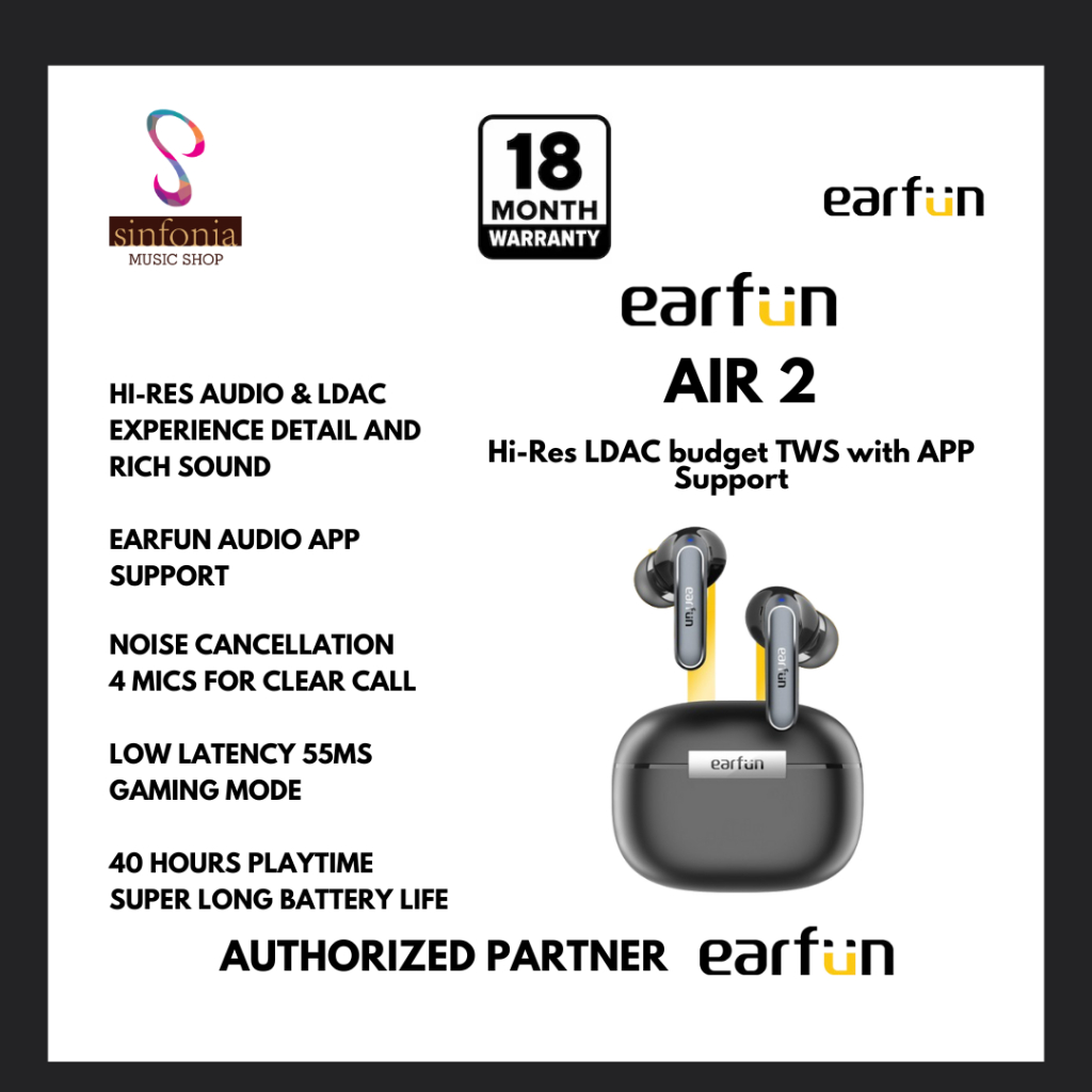 Jual EarFun Air 2 - Black - Hi-Res LDAC budget TWS with APP Support | Shopee Indonesia