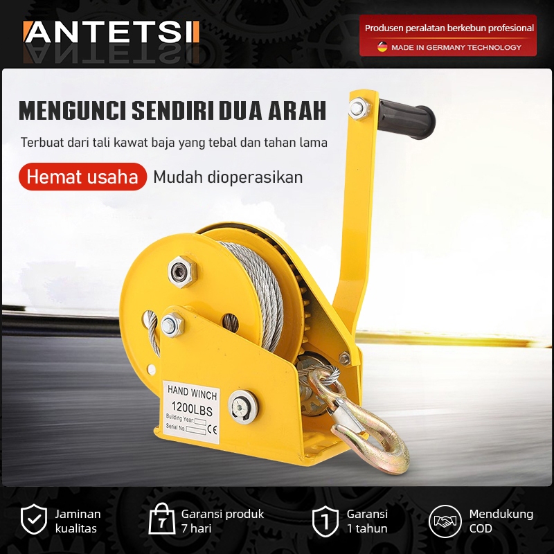 Jual ANTETSI Hand Winch / Katrol Manual 1200lbs/1800lbs / 800Kg x 30 M ...