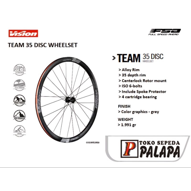 Jual Wheelset VISION TEAM 35 Roadbike 700C Disc Brake TA 35mm Sepeda ...