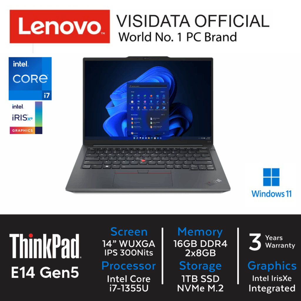 Jual Lenovo ThinkPad E14 G5 J9ID Intel Core i7-1355U 16GB 1TB 14"WUXGA ...