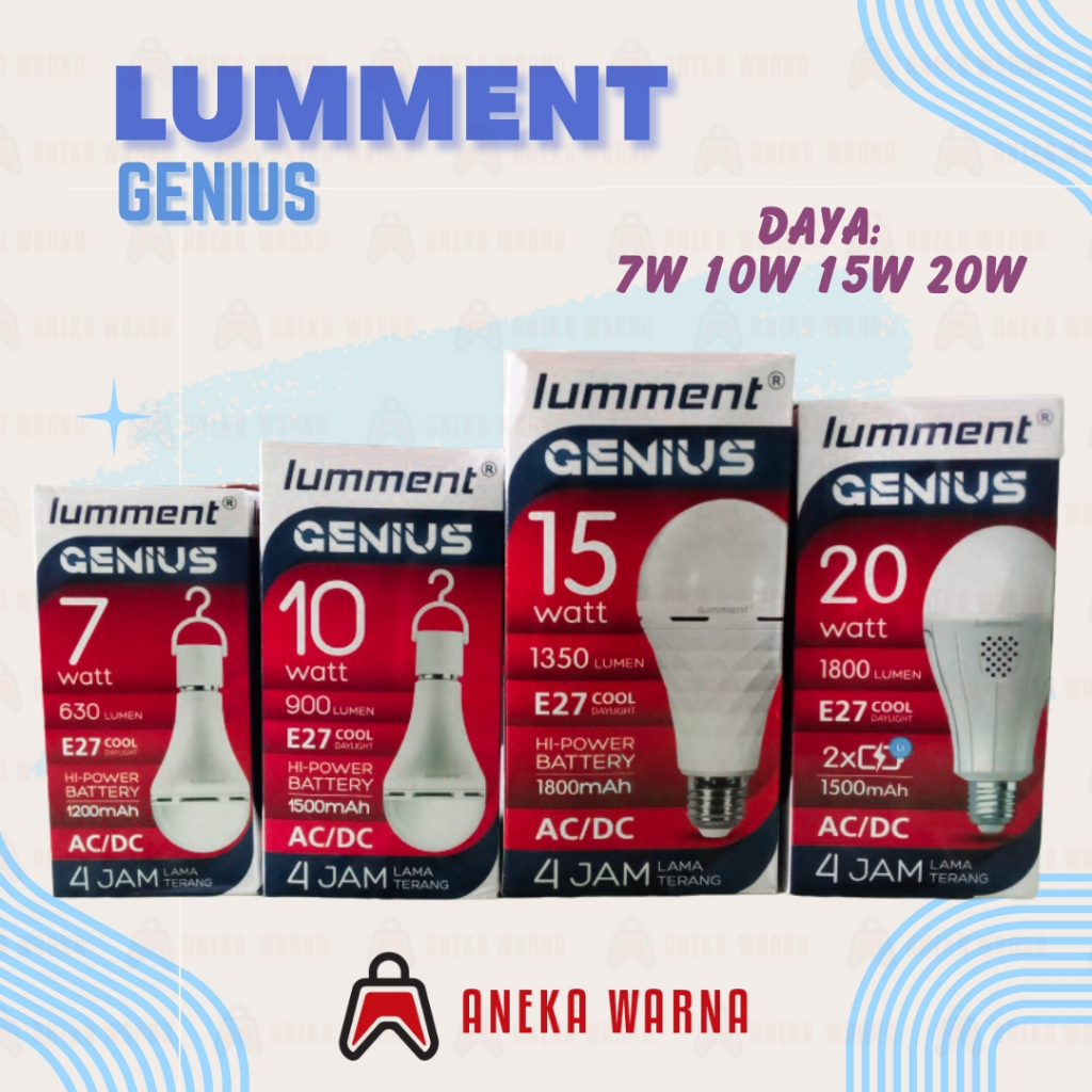Jual Lampu Lumment LED Genius 7W 10W 15W 20W | Emergency/Darurat/Mati ...