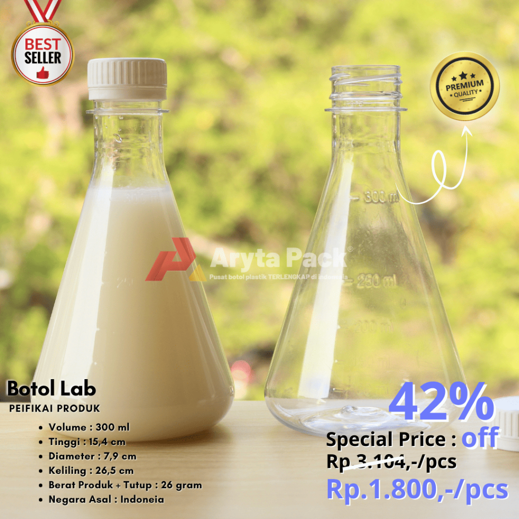 Jual Botol plastik PET 300ml lab minuman jus susu kopi tutup LN warna ...