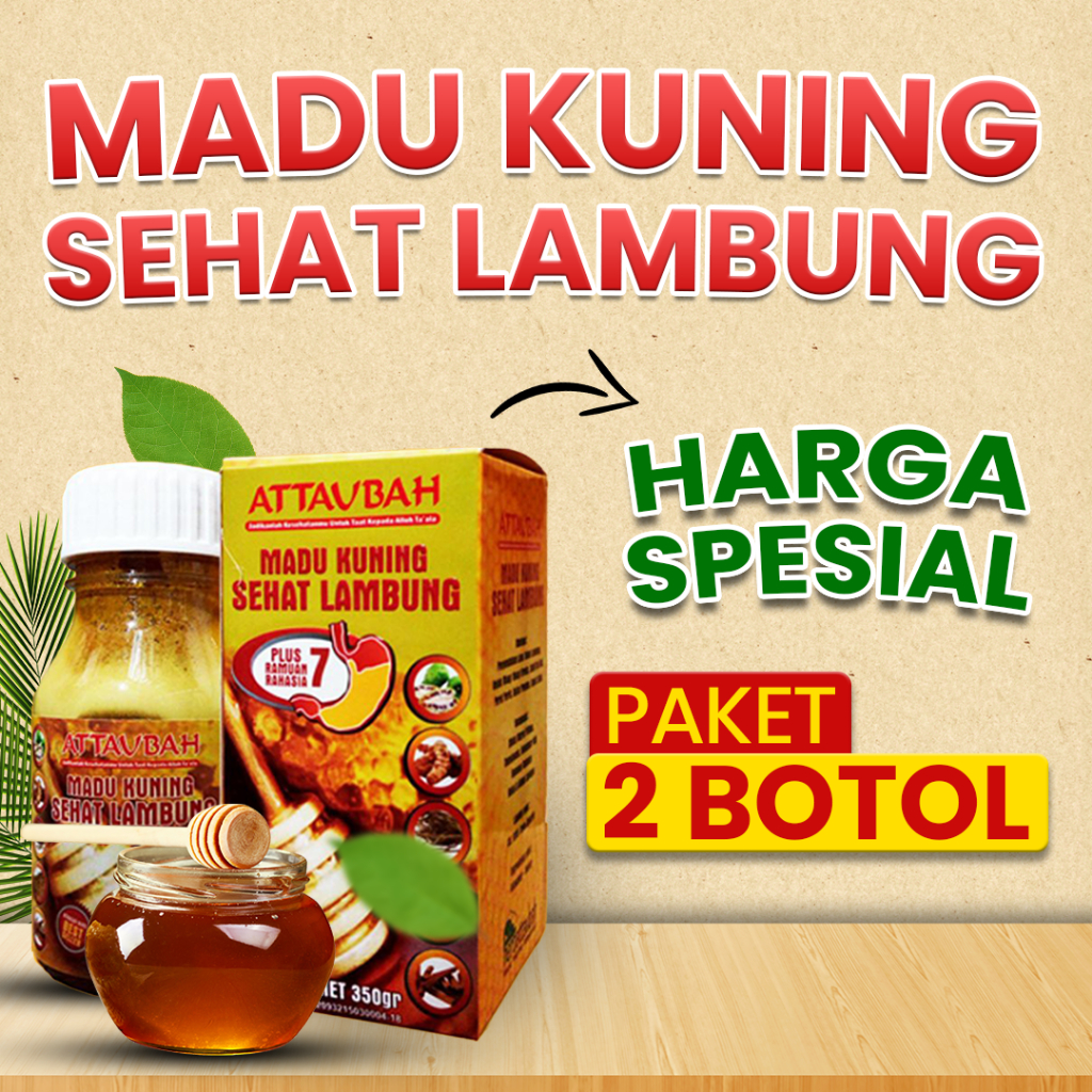 Jual Madu Kuning Sehat Lambung Attaubah 350 Gr Paket 2 Botol Atasi Asam ...