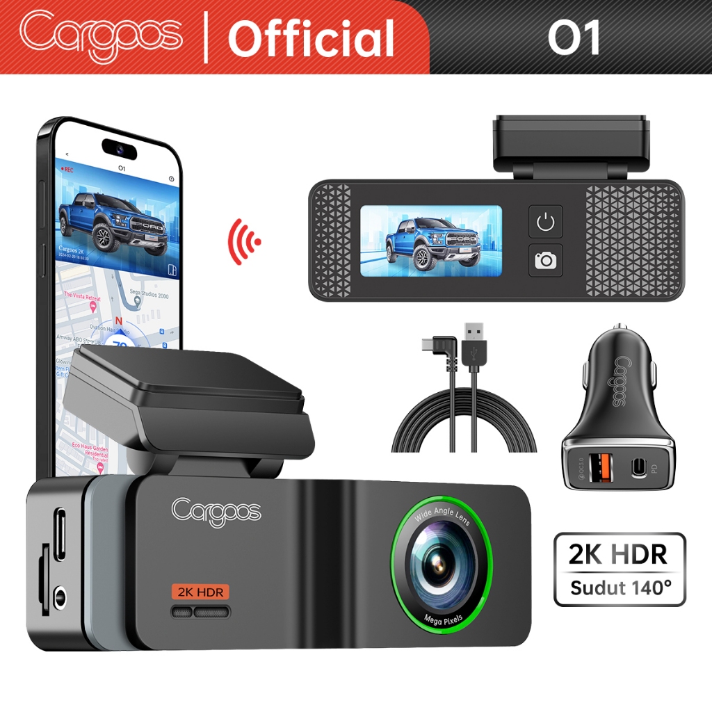 Jual Cargoos O1 Dash Cam Mobil 2K 1440p GPS Wifi G-sensor Night Vision ...