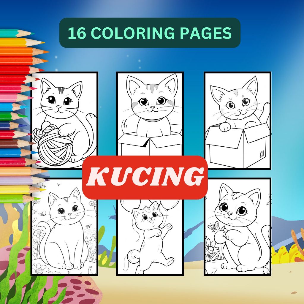 Jual Kertas Mewarnai A5 / KUCING / GAMBAR MEWARNAI / COLORING BOOK ...