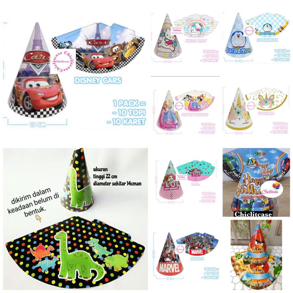 Jual Topi kerucut ulang tahun birthday pesta birthday princess kartun ...